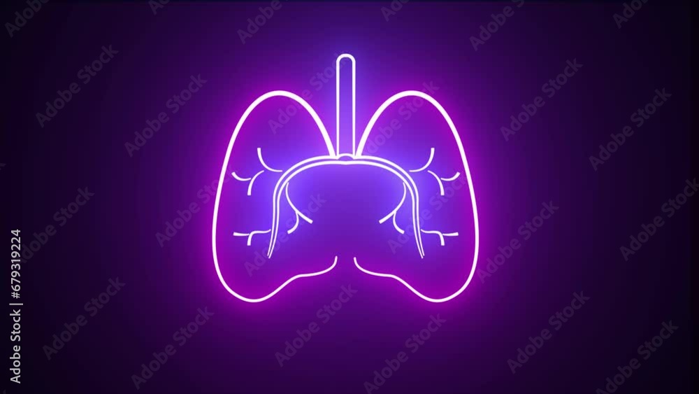 Glowing purple and blue neon human lung animated video. Human ...