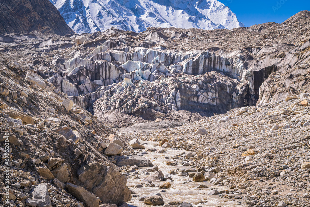 Gomukh, snout of the Gangotri Glacier, from where Bhagirathi or Ganges ...