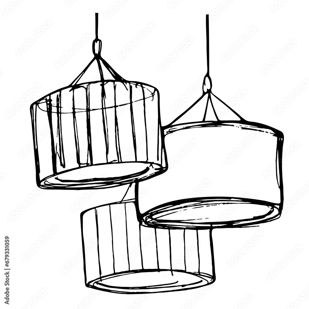 Outline logo of lamp. Line art hand drawn illustration. Black vector ...