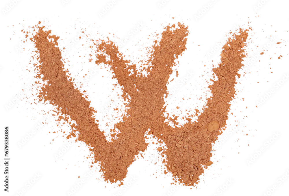 Cocoa powder alphabet letter W, symbol isolated on white, clipping path ...