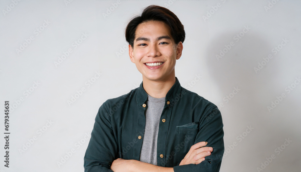 portrait smile and asian man with arms crossed casual fashion and ...