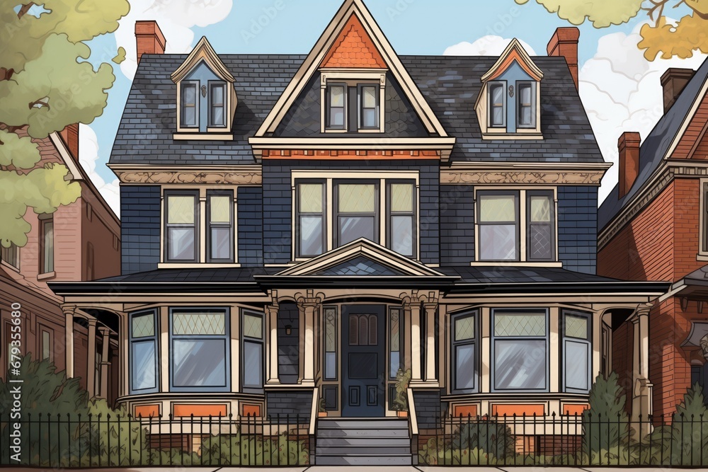 dutch colonial architecture, flared eave, slate-leaded windows ...