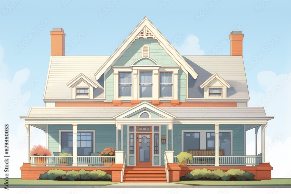 exterior frontal view of dutch colonial architecture with dormer ...