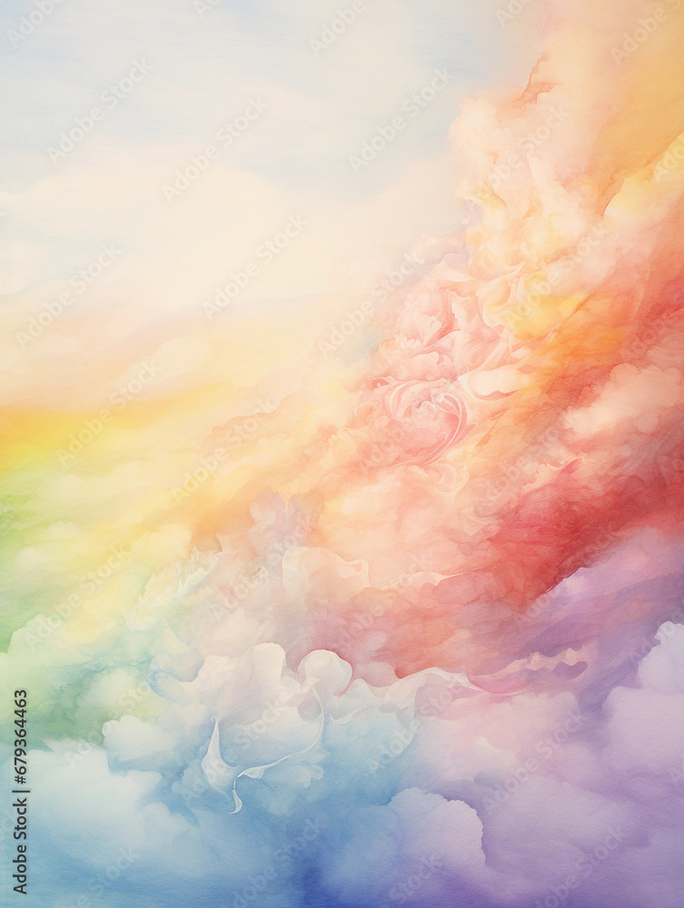 Watercolor painting of an ethereal rainbow dissolving into a cloud ...