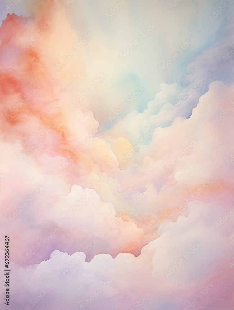 Watercolor painting of an ethereal rainbow dissolving into a cloud ...