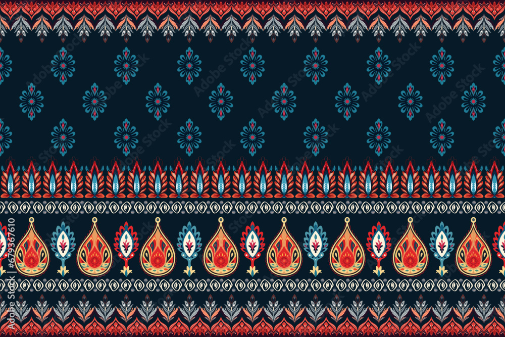 Abstract ethnic pixel border pattern flower. Aztec fabric boho mandalas ...