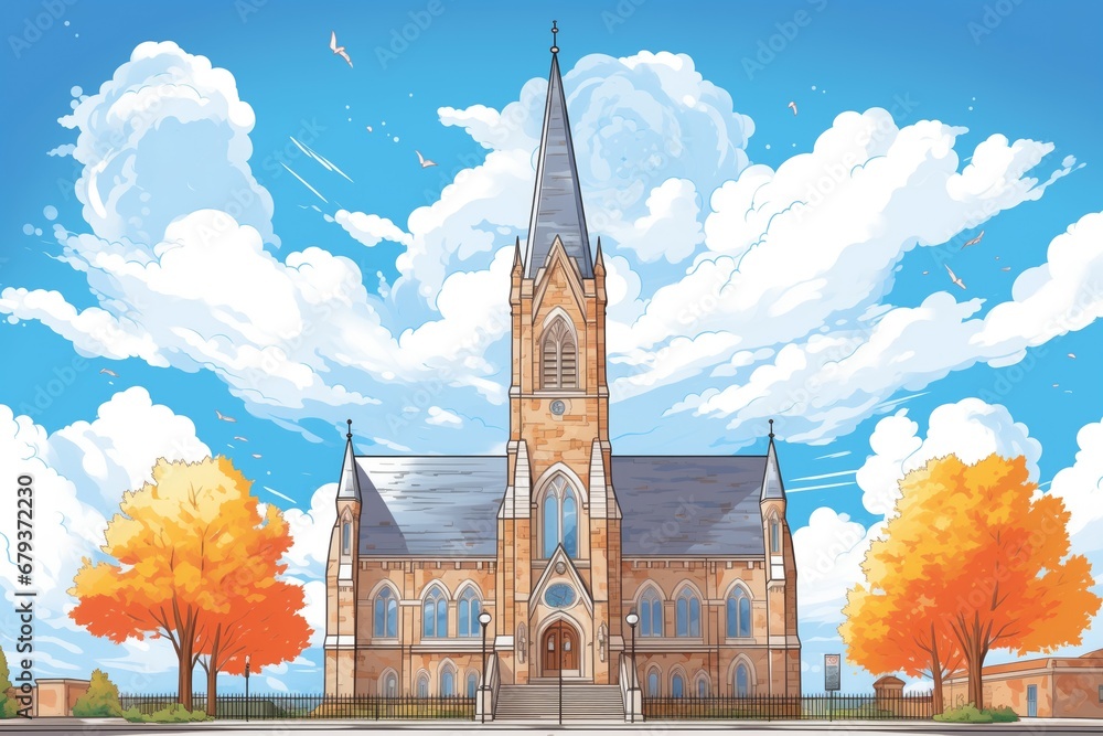 gothic revival courthouse in stone with a picturesque sky behind ...