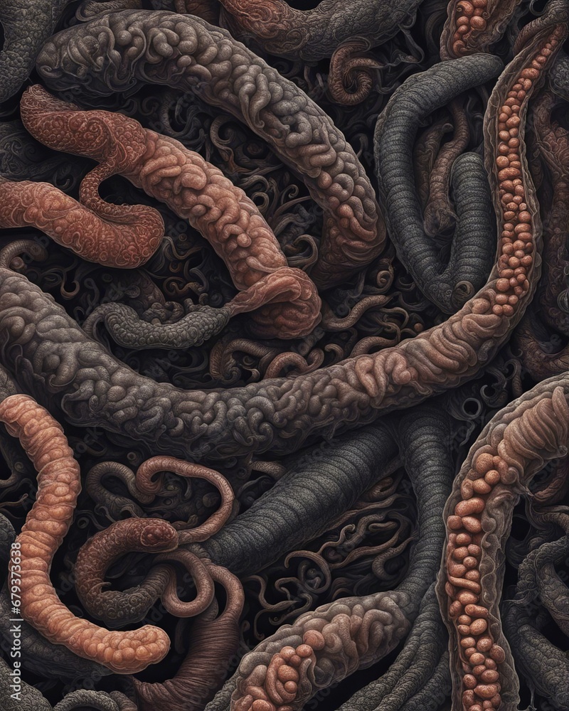 Abstract image of parasitic worms in human intestines, worms and ...