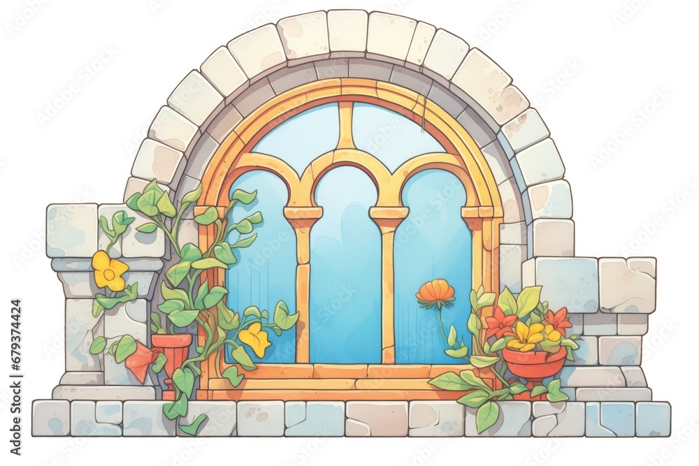 detail of a stone trim around pointed arch window in gothic revival ...