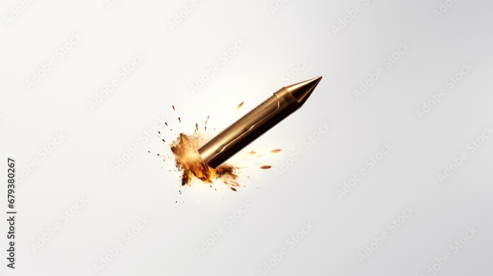 Bullet in slow motion, leaving a trail of fire, smoke and debris behind ...