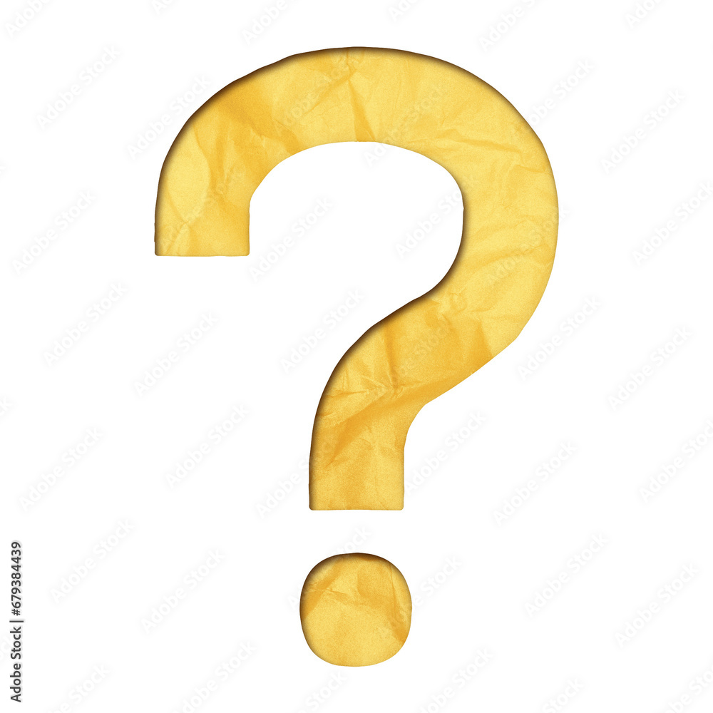 Question mark with isolated paper cutout effect revealing gold crumpled ...