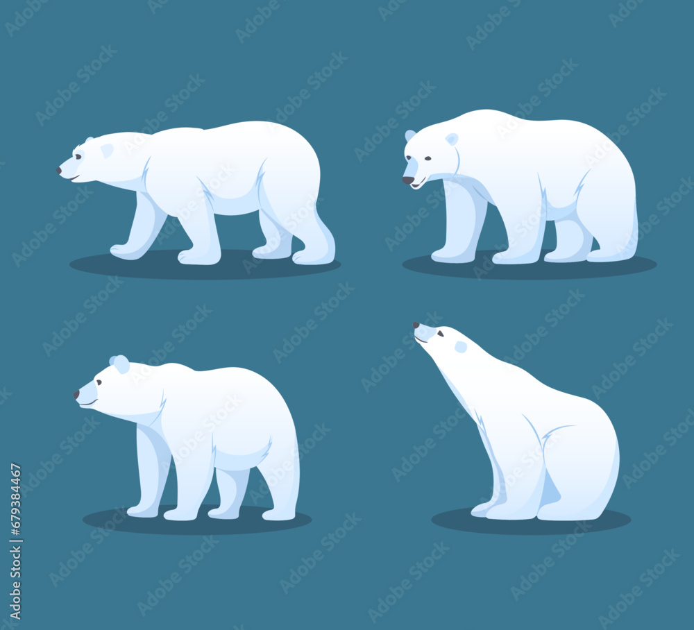 White Polar bears. Vector set of Northern animals. Wild animals ...
