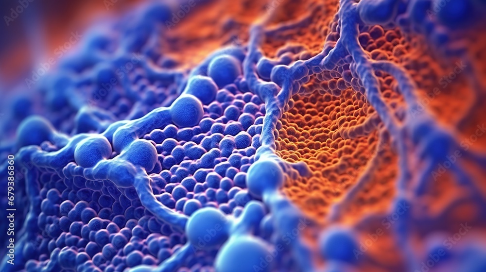 Cellular or membrane structure of tissue under the microscope at high magnification ...