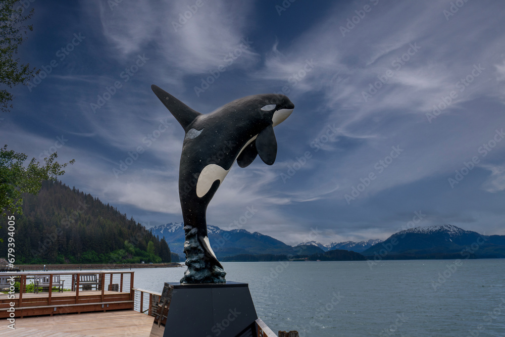 Icy Strait Point, Alaska: Orca Dream sculpture by Wyland at Keet Plaza ...