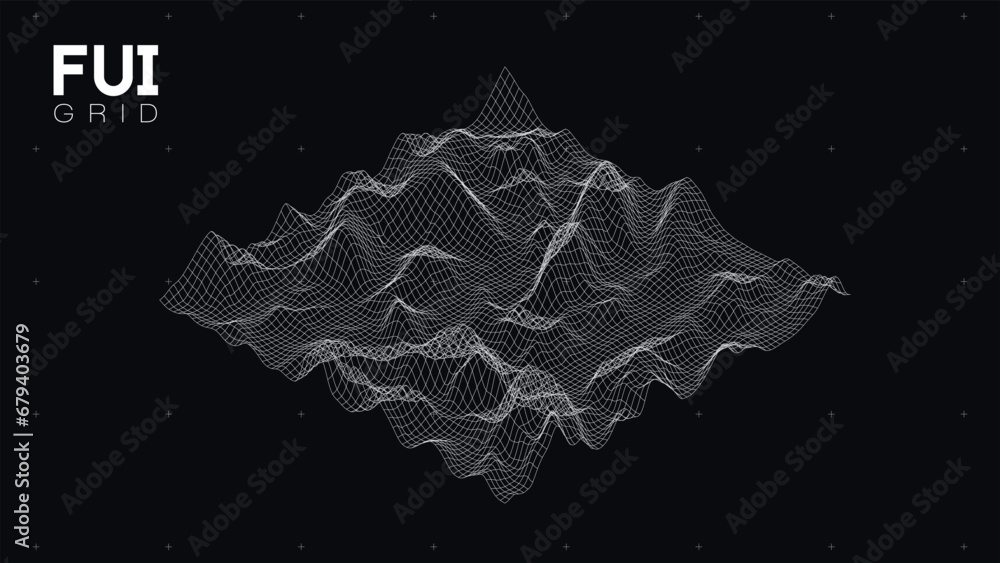 FUI GUI 3D Vector Landscape Scan Grid. Abstract futuristic background ...