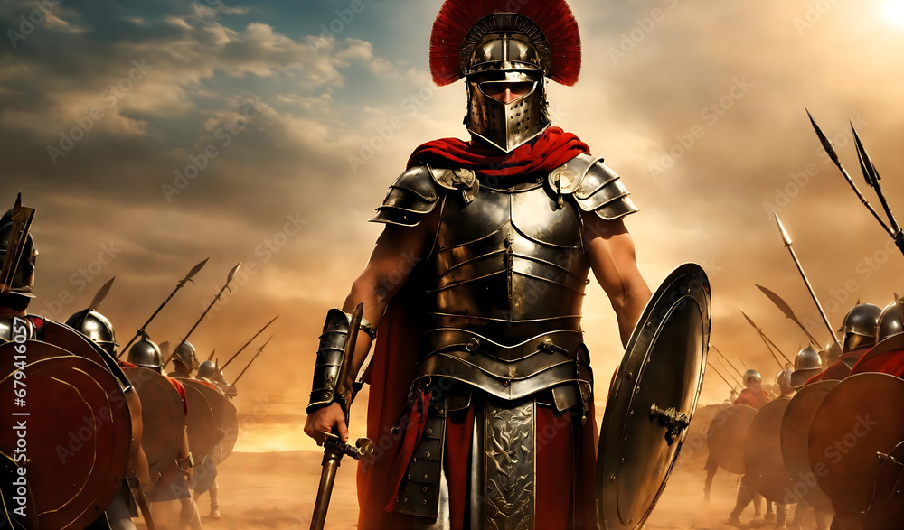 roman legionary commander warrior holding sword and shield. spartan ...