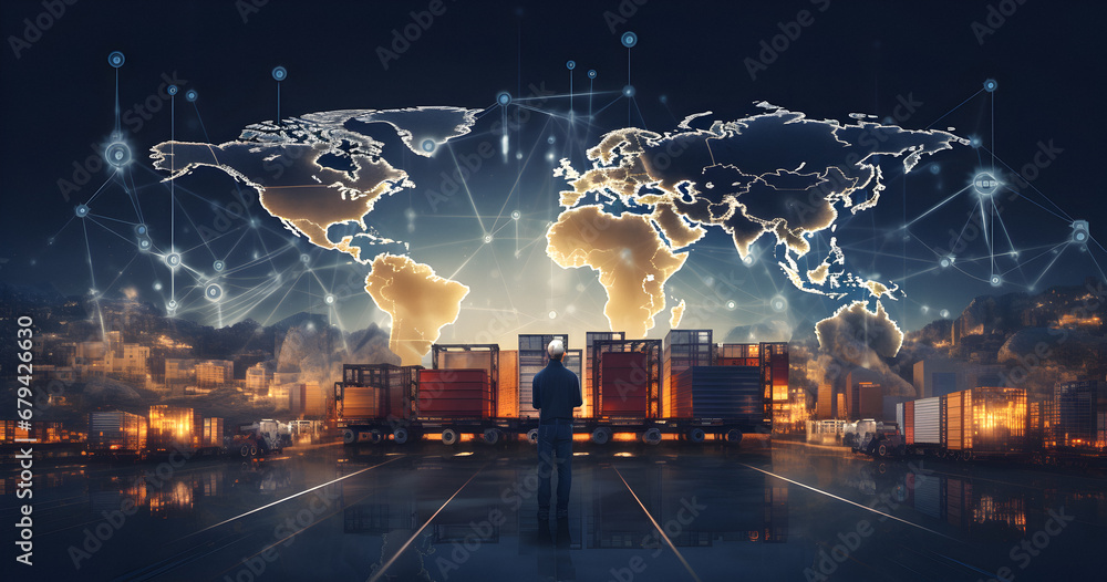 world map, transportation industrial concept, container cargo, Logistic ...