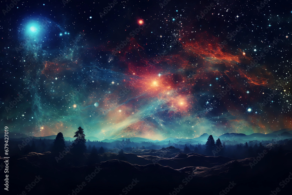 a colorful wallpaper with stars in the night sky, in the style of light ...