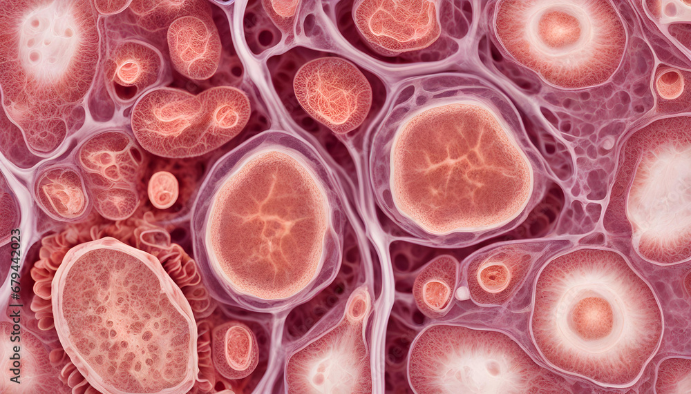 Anatomy and Histological Ovary and Testis human cells under microscope ...