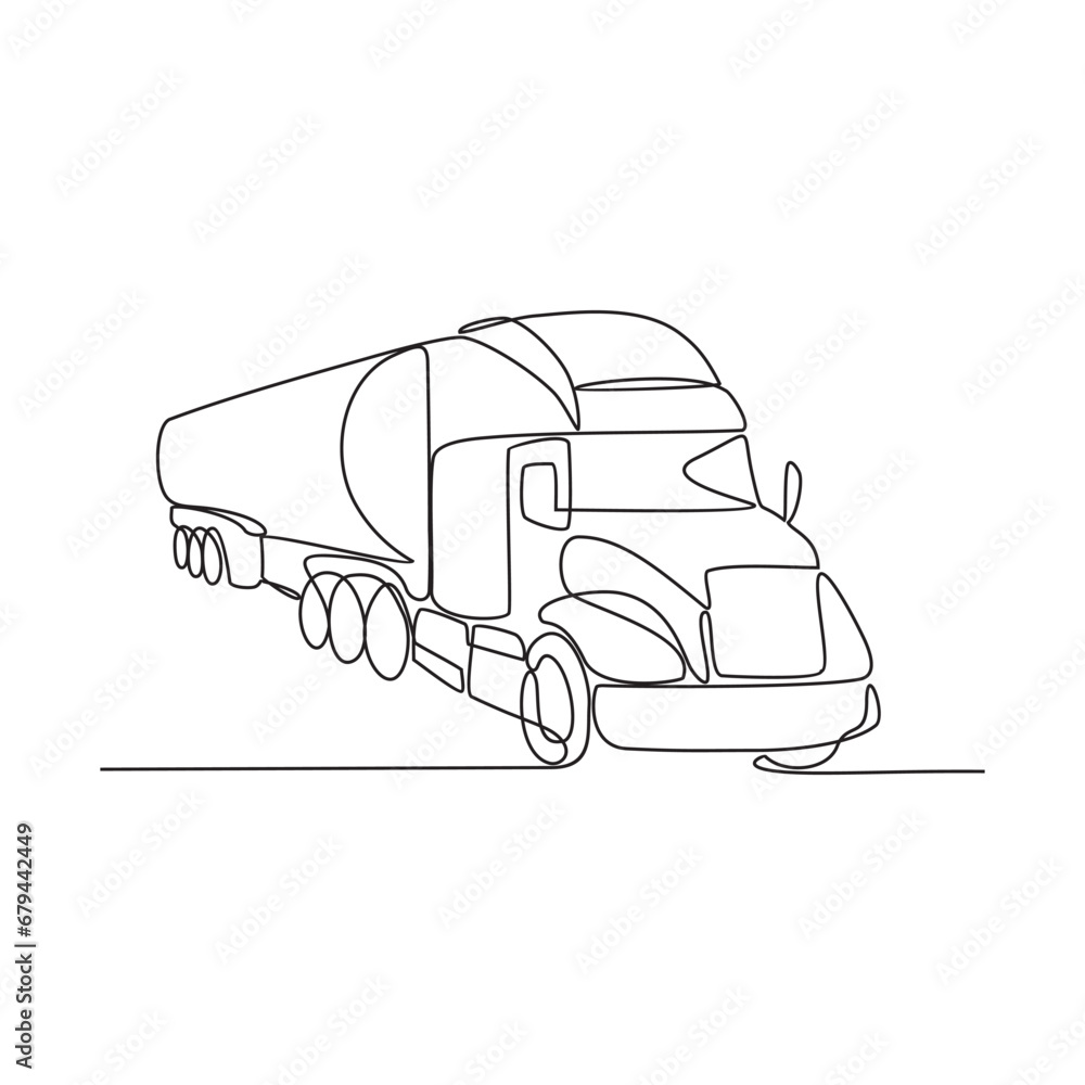 One continuous line drawing of truck as land vehicle with white ...