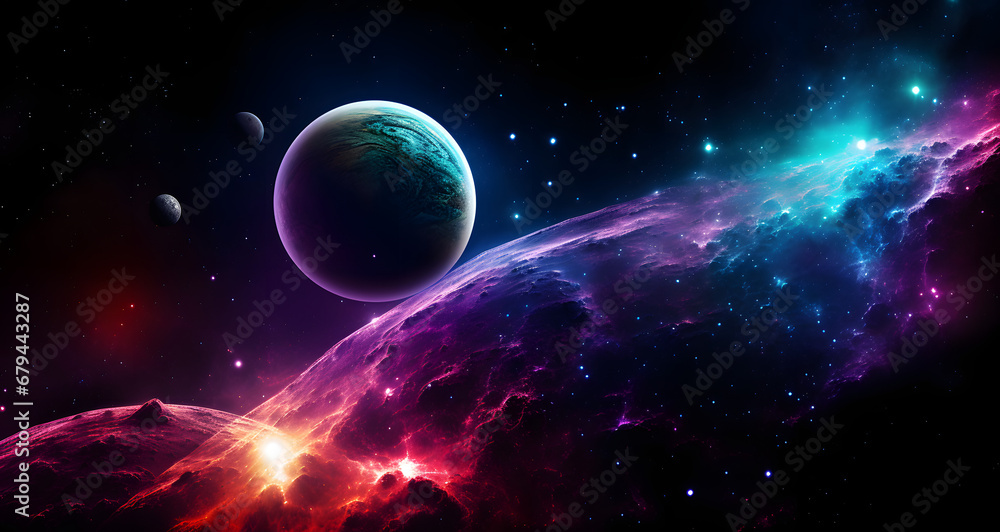 the planets and their companion are in a starr night Stock Photo ...
