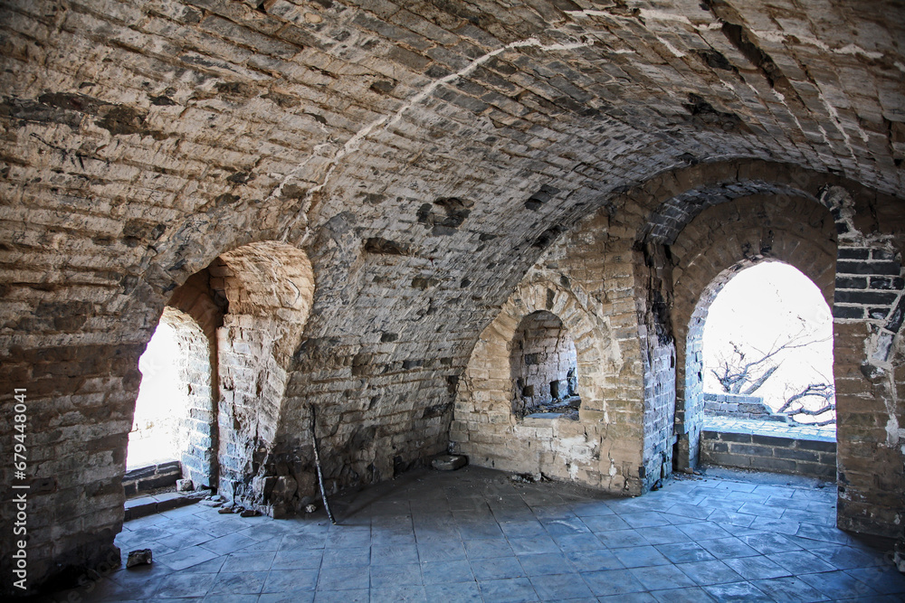 Inside view of the an ancient historic brick and mortar watchtower, The ...