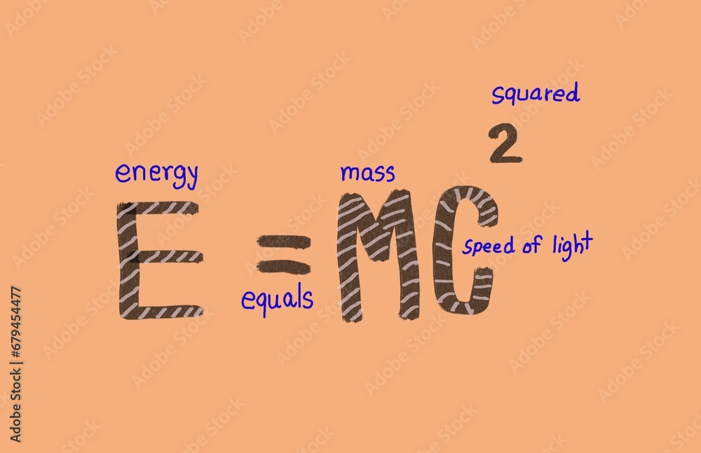 Handwritten font of Physics formula E=mc2. Energy equals mass times the ...