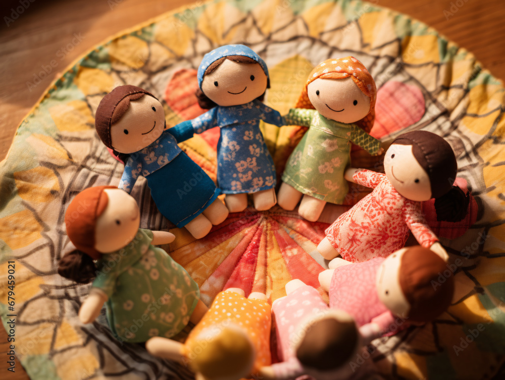Friendship Patchwork SCENE: Adorable patchwork dolls holding hands in a ...