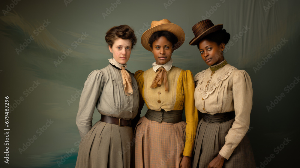 Four women wearing different colors pose together, featuring gray and ...