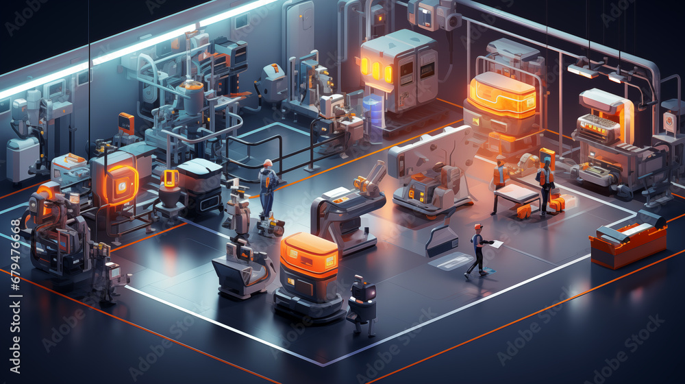 A smart factory where robots and machines work together to produce ...
