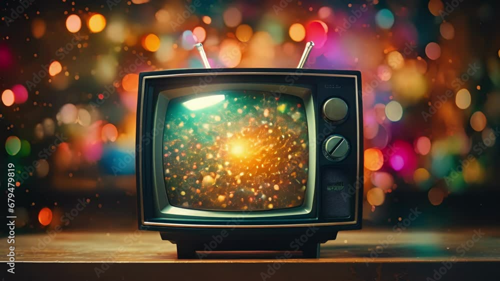 A vintage television featuring a black boxy frame and a large curved ...