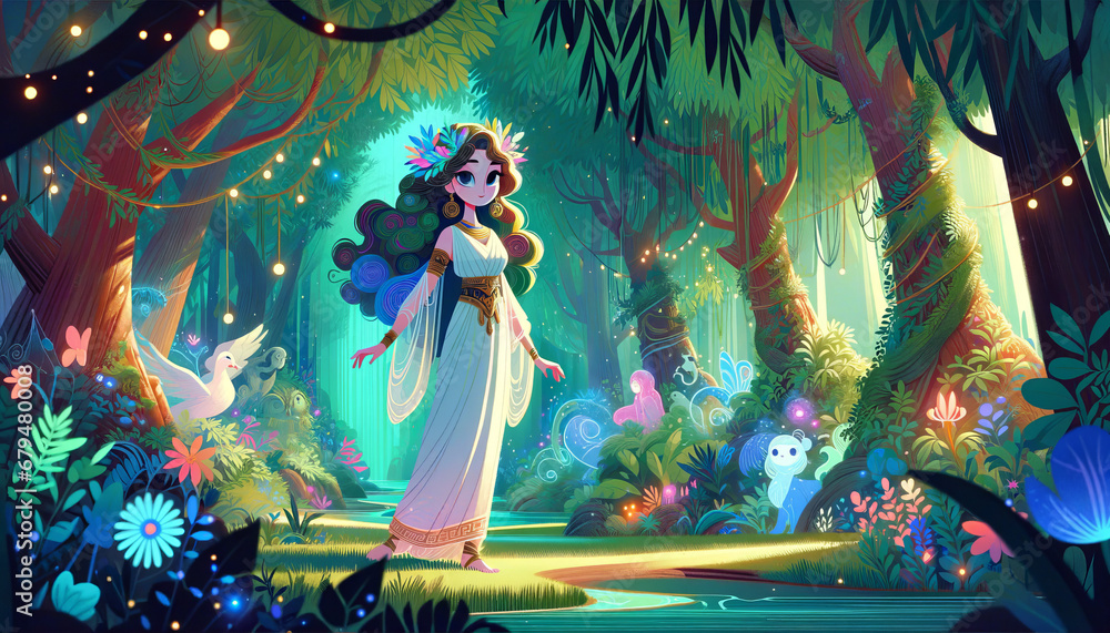 Phaedra, a character from Greek mythology, portrayed in a whimsical ...