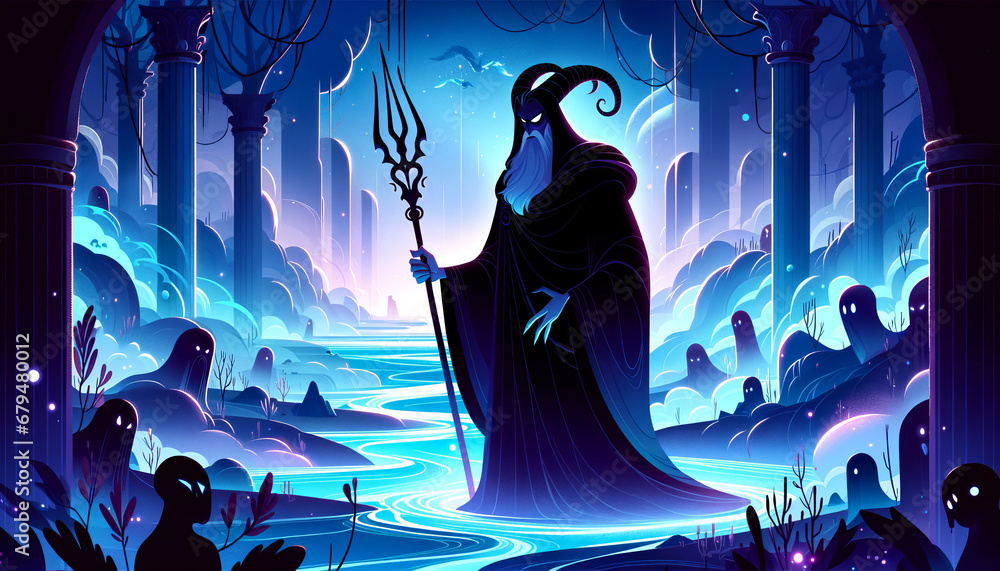 Hades, the Greek god of the underworld, portrayed in a whimsical ...