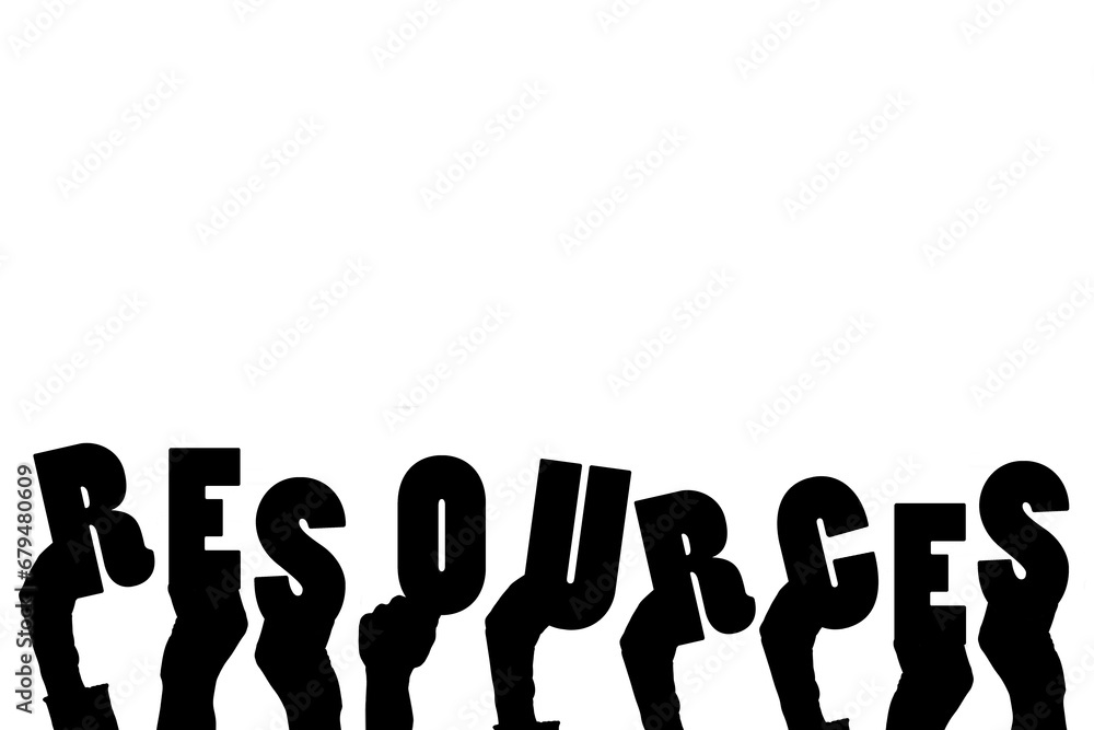 Digital png illustration of hands and resources text on transparent ...