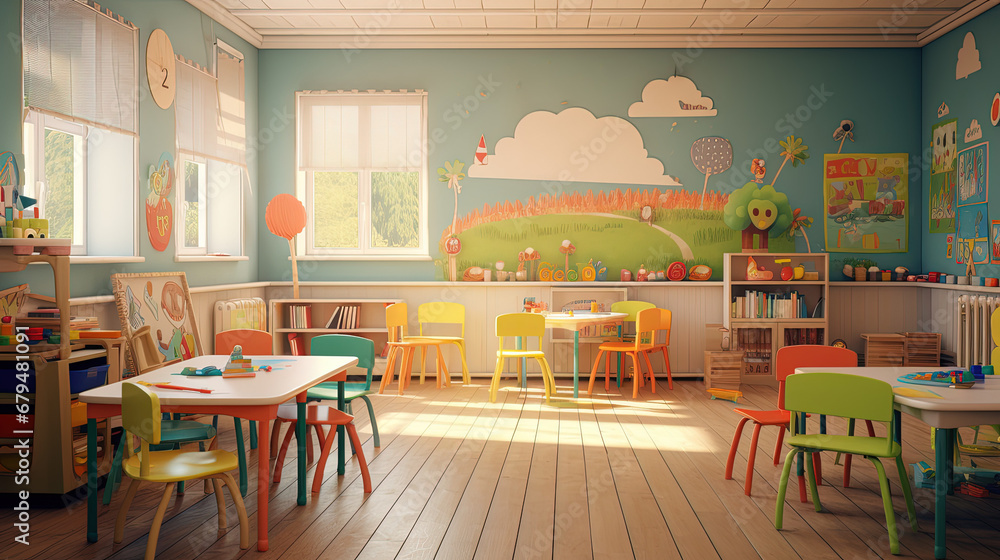 Empty classroom of a daycare center without children and teacher Stock ...