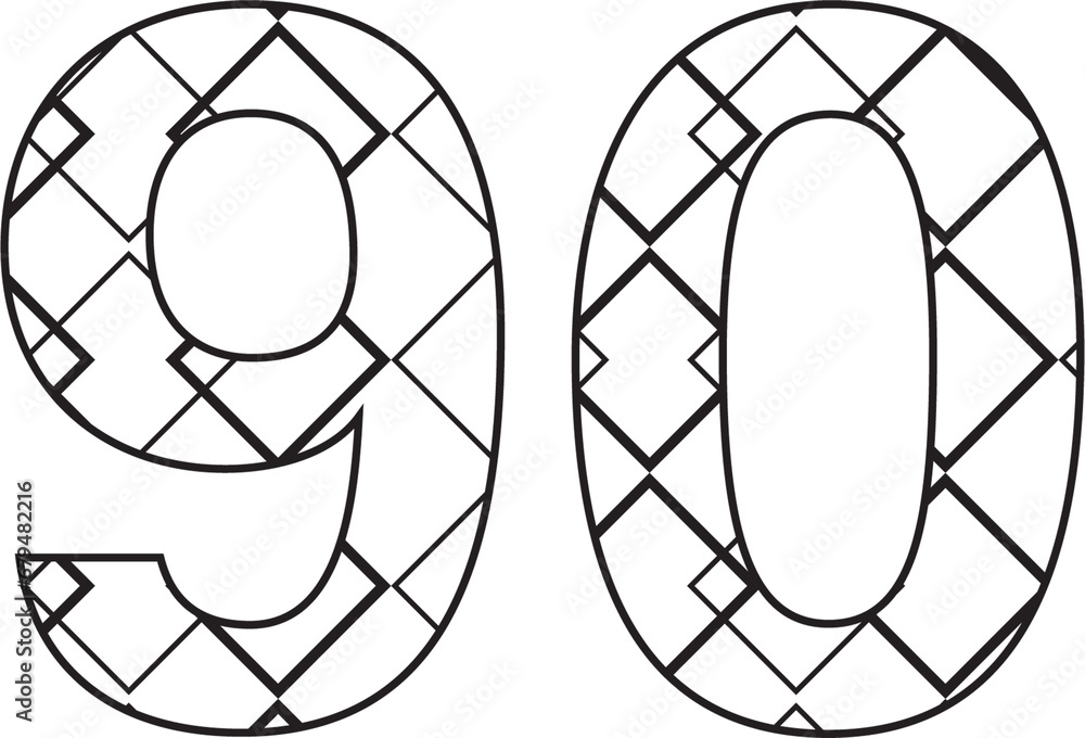 Digital png illustration of black 90 number with pattern on transparent ...