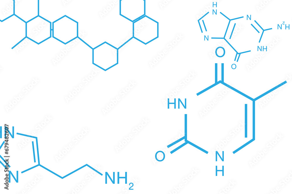 Digital png illustration of blue chemical symbols and diagrams on ...
