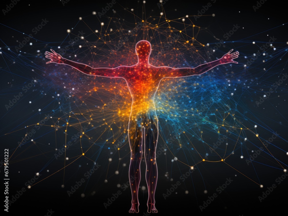 Human meridians, a complete figure of the human body, abstract art ...