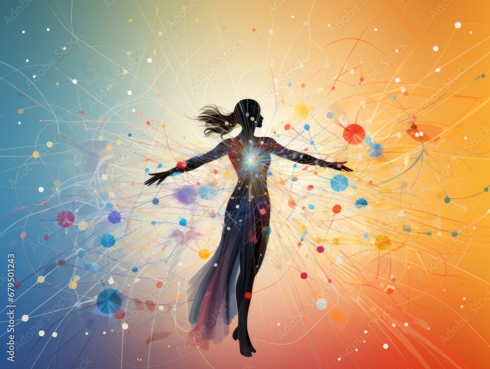 Human meridians, a complete figure of the human body, abstract art ...