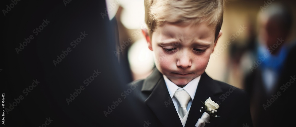 Crying Child, sad and family at funeral at graveyard ceremony outdoor ...