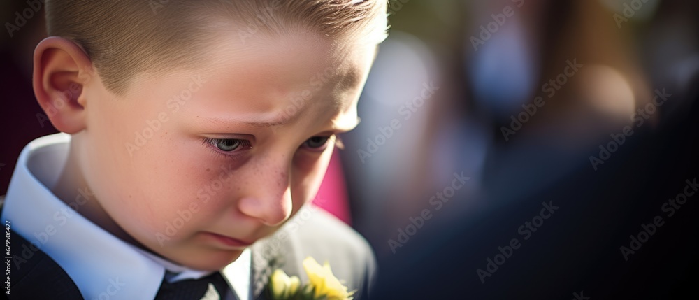 Crying Child, sad and family at funeral at graveyard ceremony outdoor ...