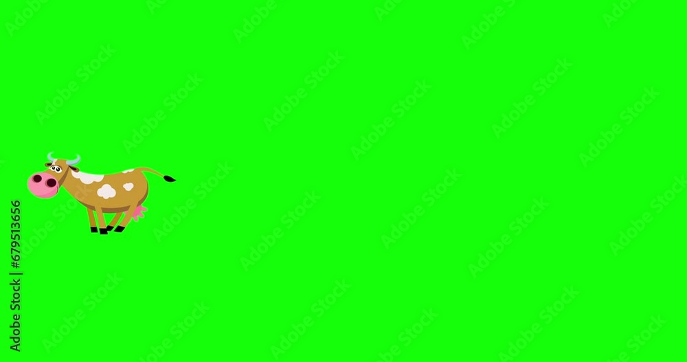 Cartoon small yellow cow character run right to left greenbox. Cute ...