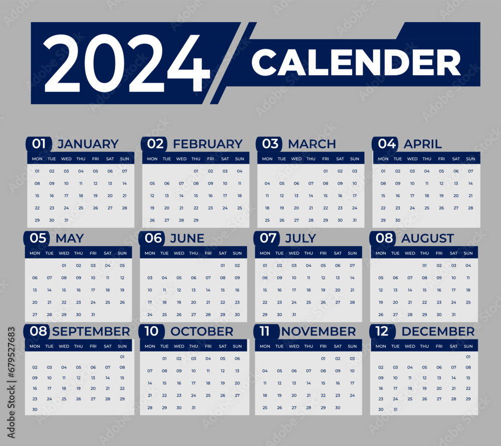 Monthly calendar template for the 2024 year. Week starts on Sunday ...