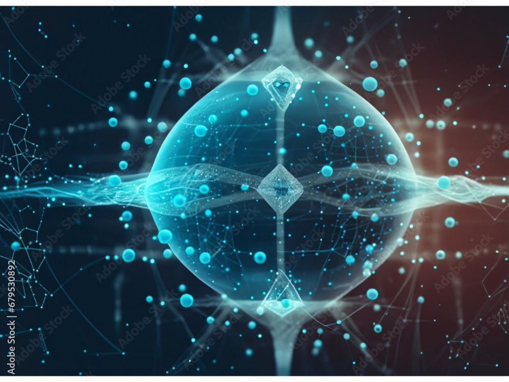 Abstract technology background of a quantum computing system with a cyber network grid and ...