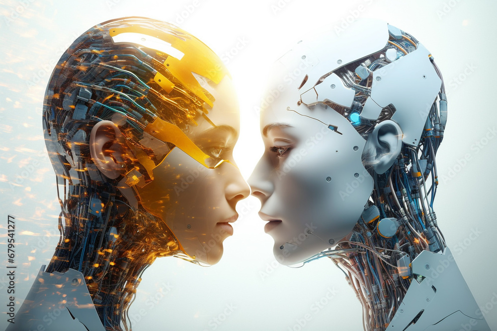 Sci-fi, technology concept. Abstract illustration of robot and human ...