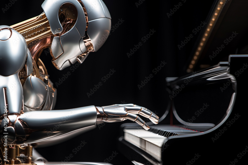 Humanoid robot using piano, advanced AI technology Stock Illustration ...