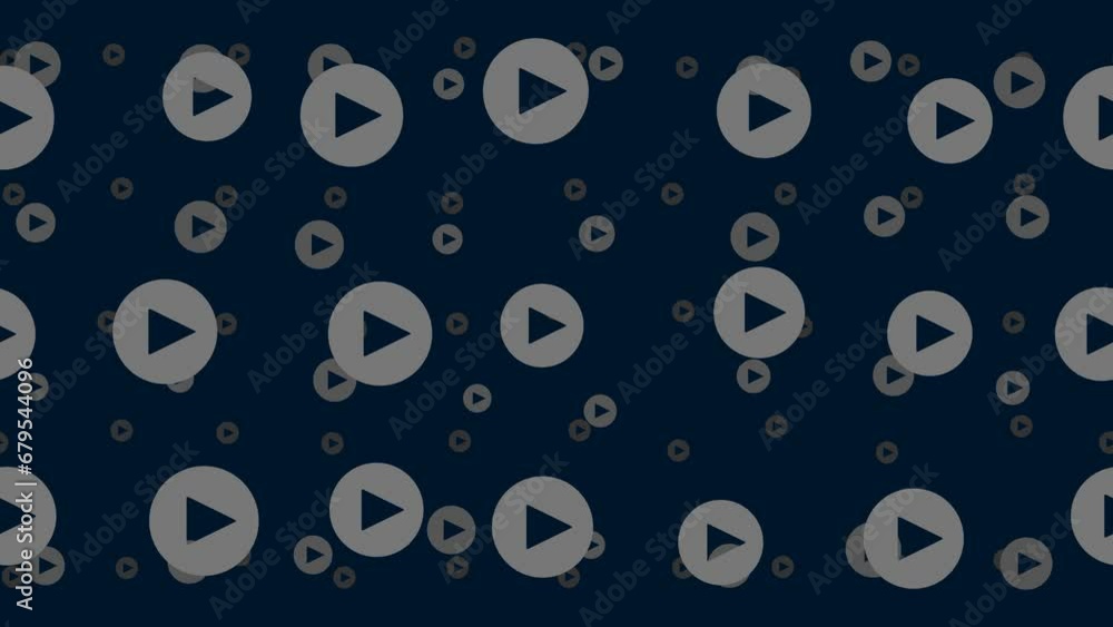 Play symbols float horizontally from left to right. Parallax fly effect. Floating symbols are ...