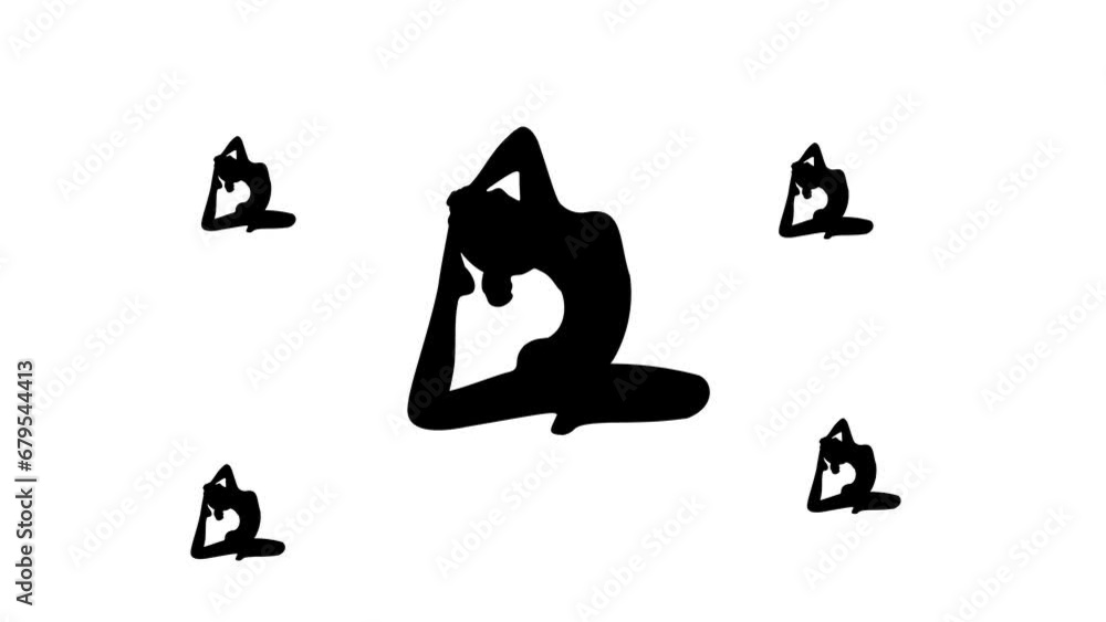 Zoom in and out animation the yoga stretching pose symbol. Large black ...