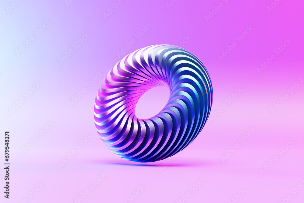 Geometric element in shape of pink and blue 3d torus. Round realistick ...