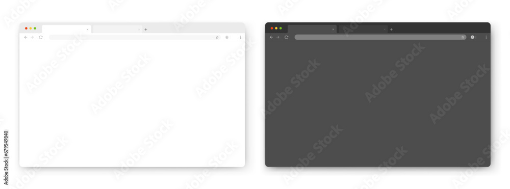 Browser windows. A set of realistic empty browser windows in white and gray with a toolbar ...